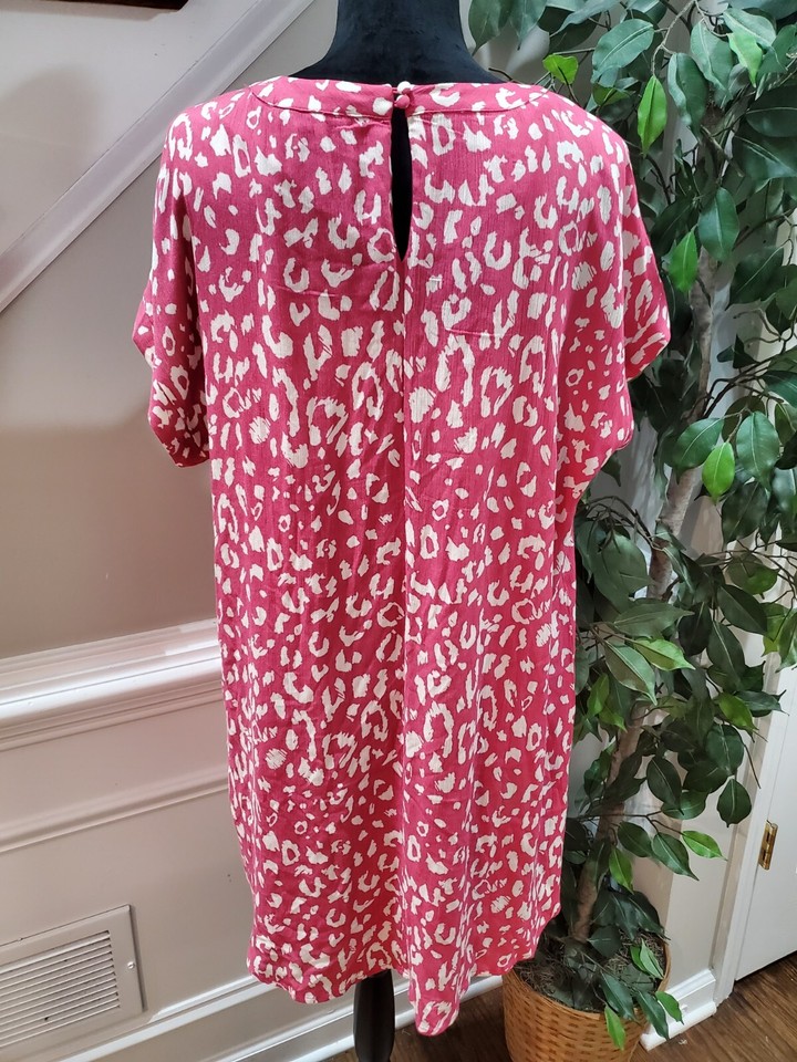 Andree Women's Pink Rayon Round Neck Short Sleeve Casual Knee Length ...