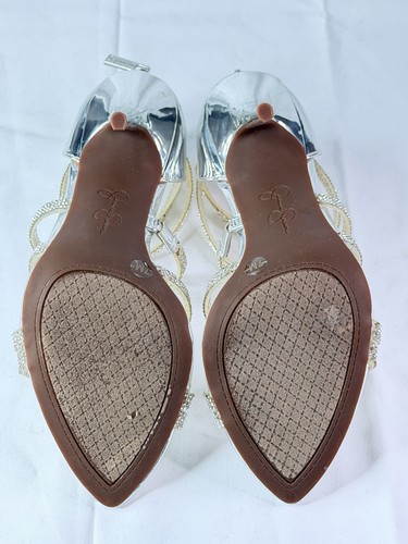 Jessica Simpson Silver Rhinestone Strappy Stiletto Heels Size 7M / EU ...