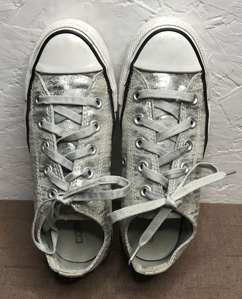 Converse Women's Sneakers Silver Metallic Canvas Low Top Chuck Taylor ...