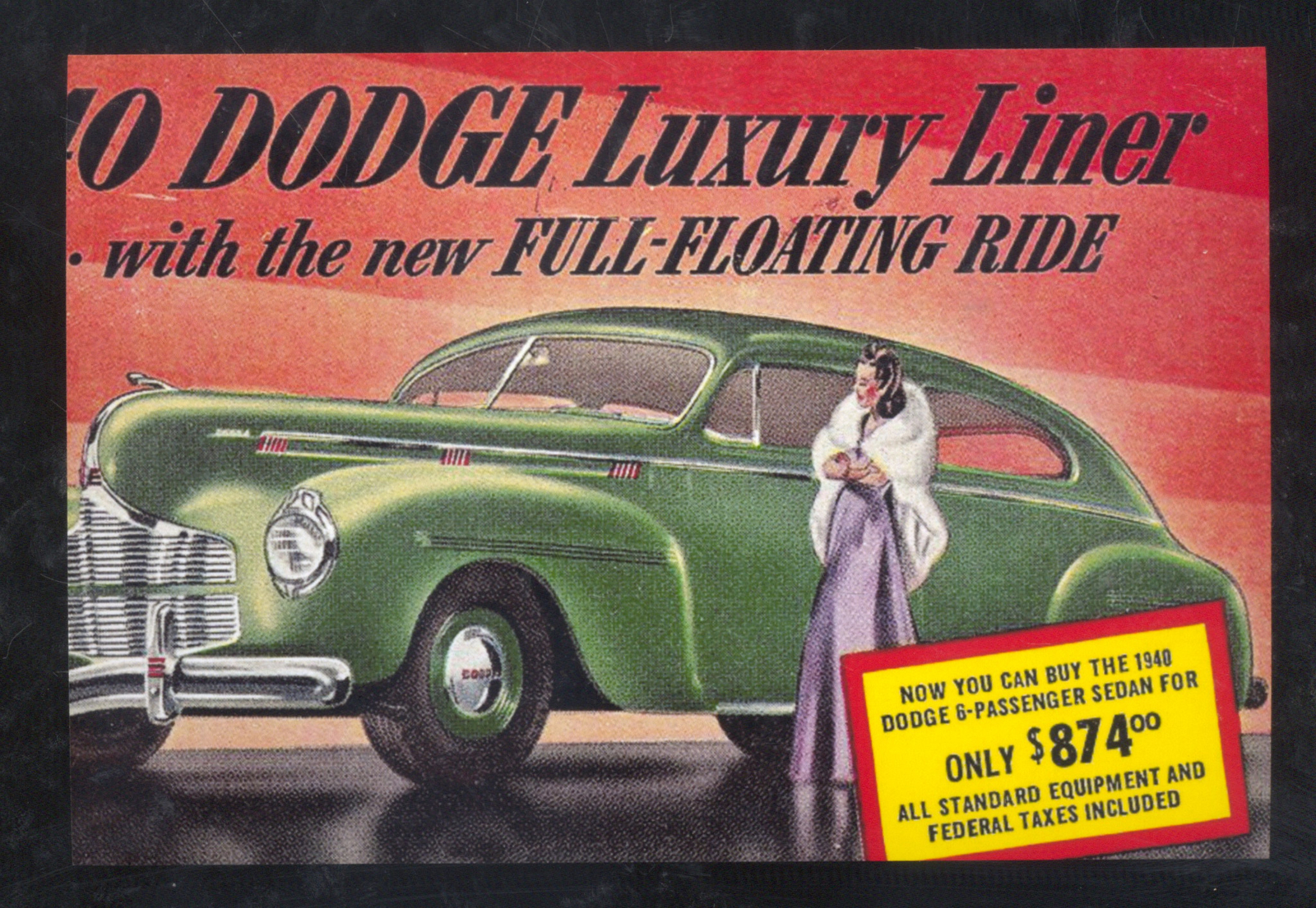 1940 DODGE LUXURY LINER CAR DEALER ADVERTISING POSTCARD COPY '40 MOPAR ...