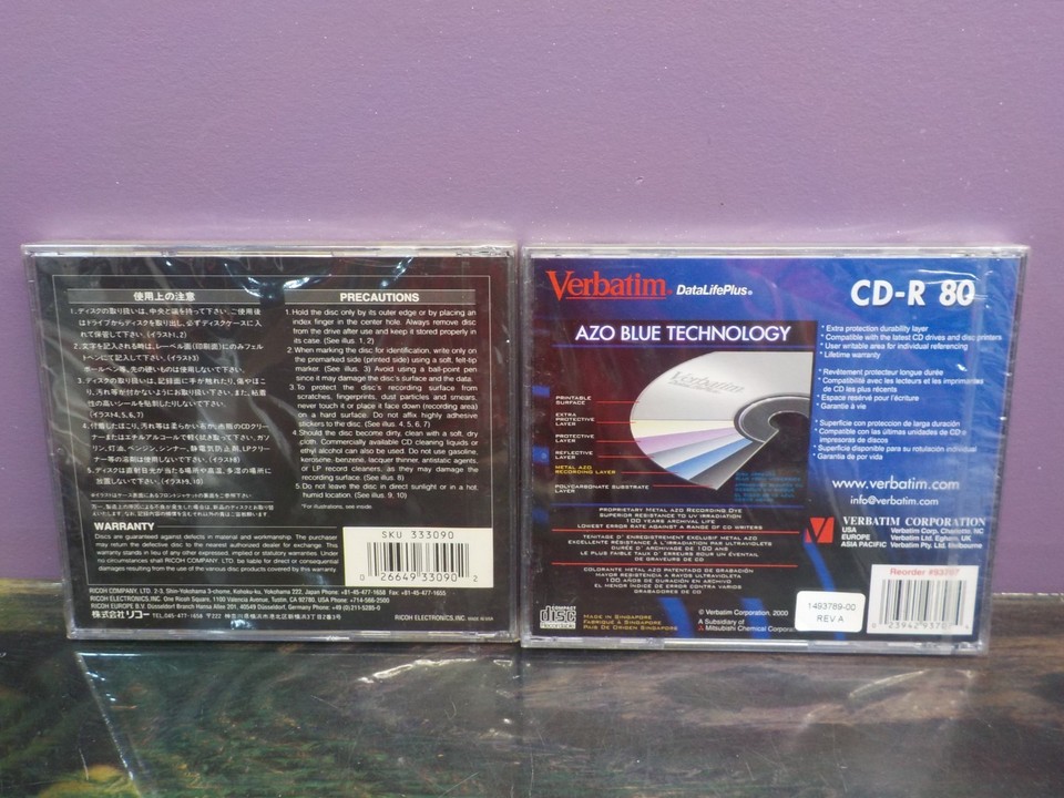 Verbatim DataLifePlus Premium CD-R AZO Blue Technology 1X-16X Spd 80 ...