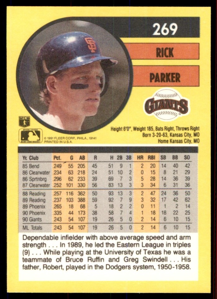 1991 Fleer Rick Parker San Francisco Giants #269 | eBay
