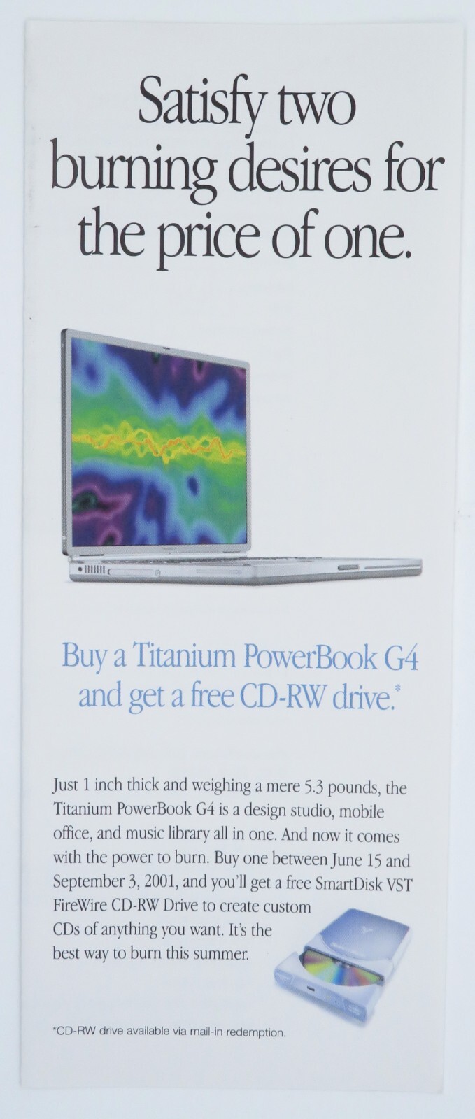 Vintage Apple Brochure "Satisfy two burning desires" 2001 Titanium ...