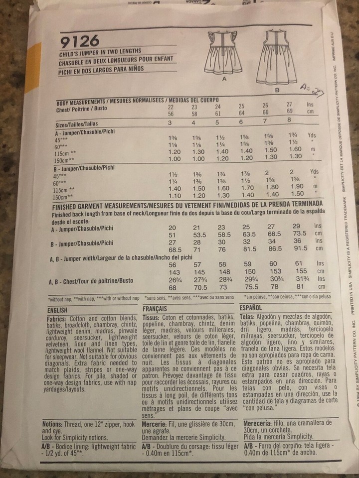 👼🏻SIMPLICITY #9126 - GIRLS ~ EASY TO SEW ~ JUMPER or DRESS PATTERN 3-8 ...