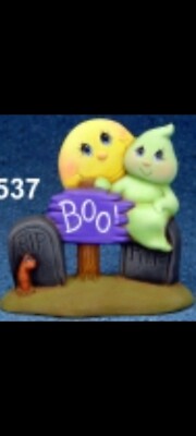 Ceramic Bisque Ready to Paint Baby "BOO" Ghost with Moon and ...