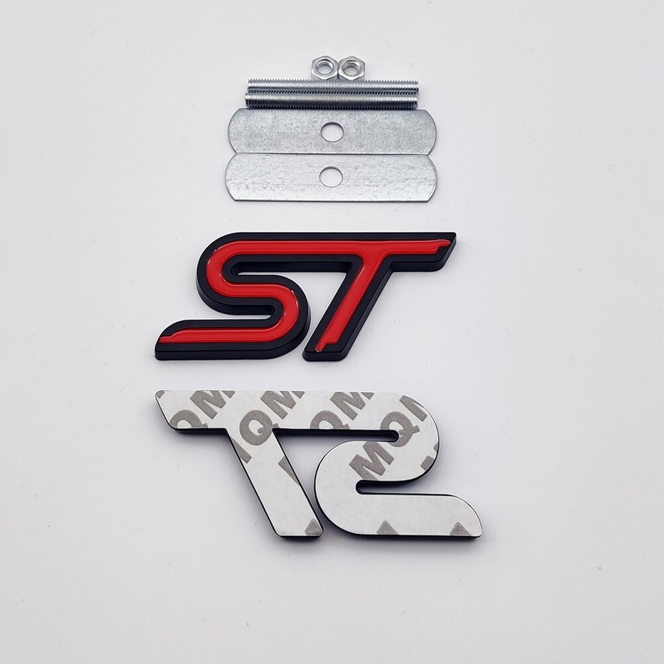 Black Red ST Logo Front Grille Emblem + Car Lid Bagde Metal Sticker ...