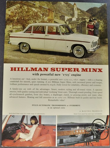 1966 Hillman Super Minx Brochure Sheet Sedan Saloon Rootes Excellent ...