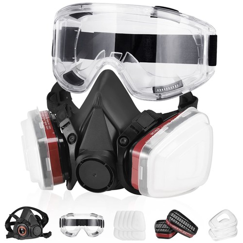 Respirator Gas Mask - Reusable Face Gas Masks with Safety Glasses and ...
