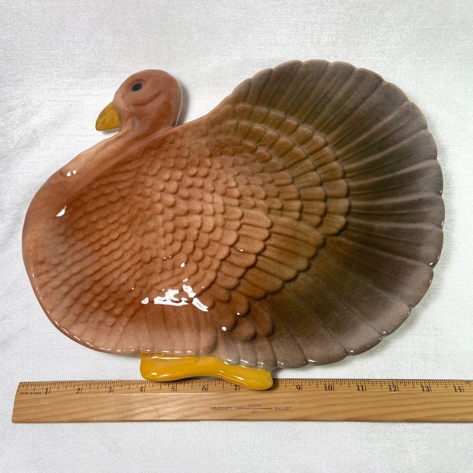 Vintage Handmade Ceramic Turkey Serving Platter Plate 14x11 inch ...