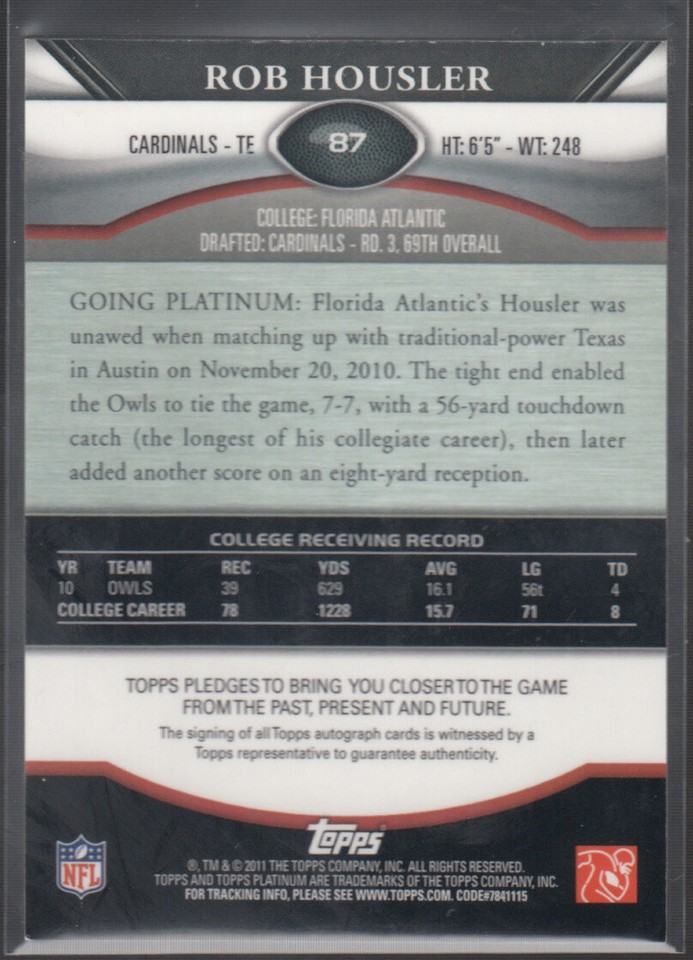 ROB HOUSLER 2011 Topps Platinum Rookie Autographs Green Refractor #87 ...