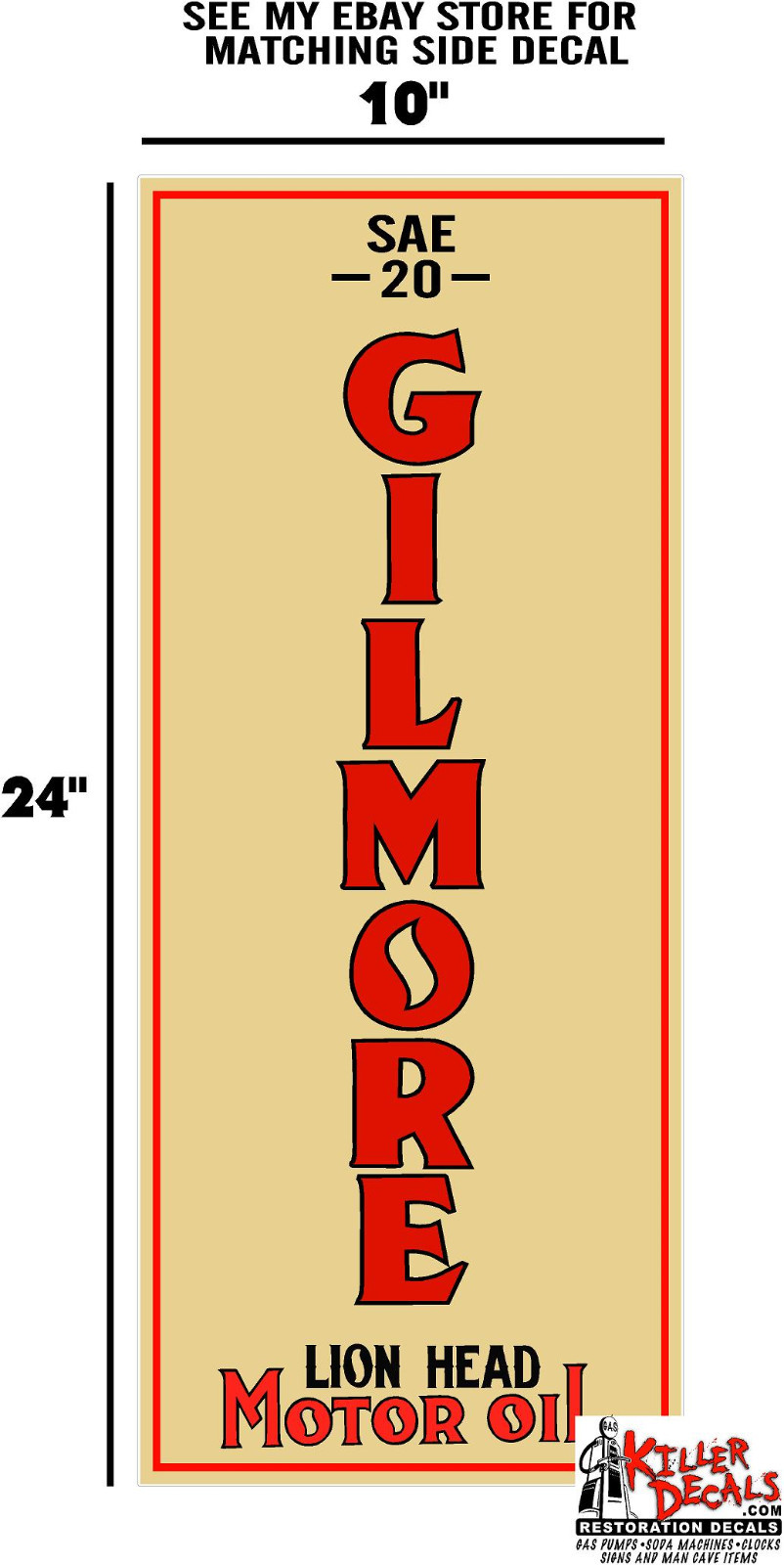 (GILM-LUB-1) 24" X10" GILMORE FRONT SMALL LUBSTER DECAL OIL TANK GAS ...