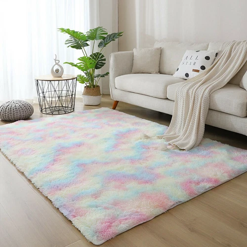 Fluffy Rugs Anti-Slip Rainbow Super Soft Carpet Mat Living Room Floor ...