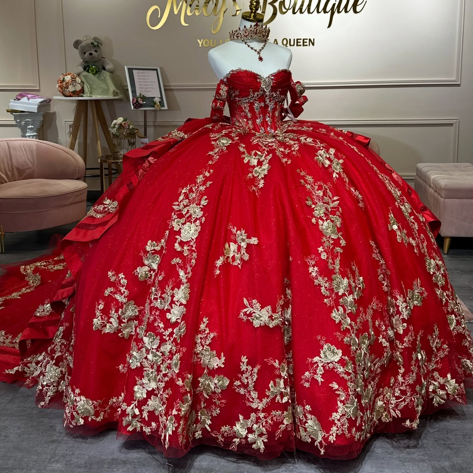 Red Prom Quinceanera Dresses 3D Flowers Sweet 15 16 Princess Girls Ball ...