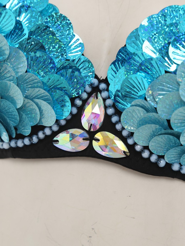 Women's Metallic Belly Dance Bra Tops Shiny Bikini Tops Rave Swimwear ...