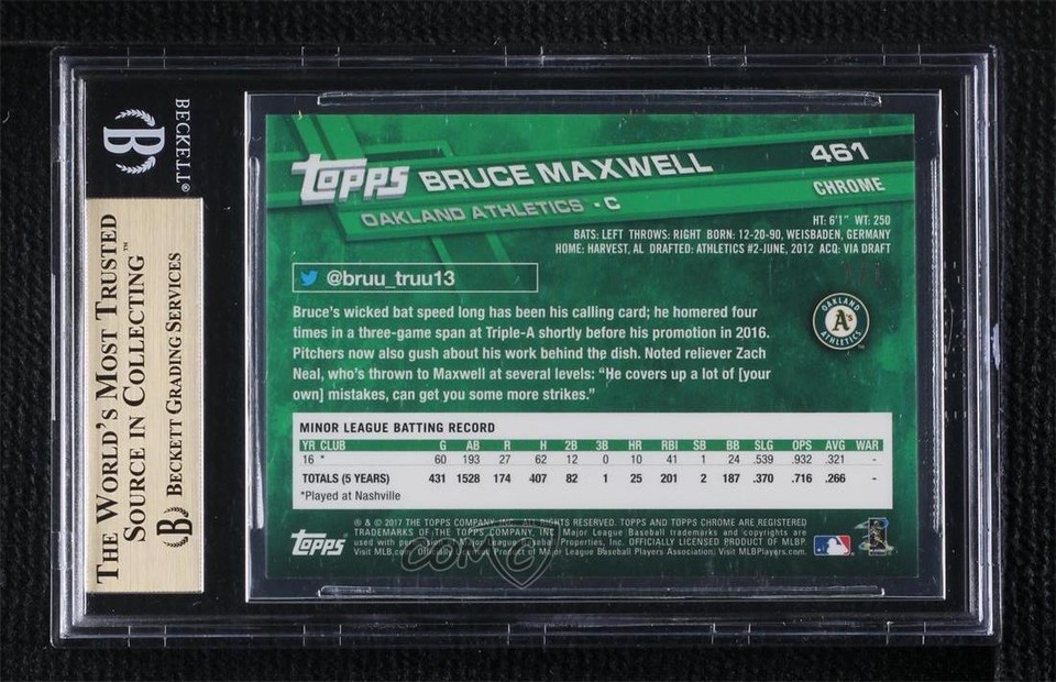 2017 Chrome Sapphire Edition Superfractor 1/1 Bruce Maxwell BGS 9.5 ...