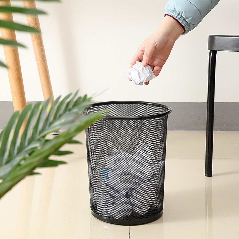 Mesh Waste Bins Iron Trash Bin Paper Basket Kitchen Bedroom Office ...
