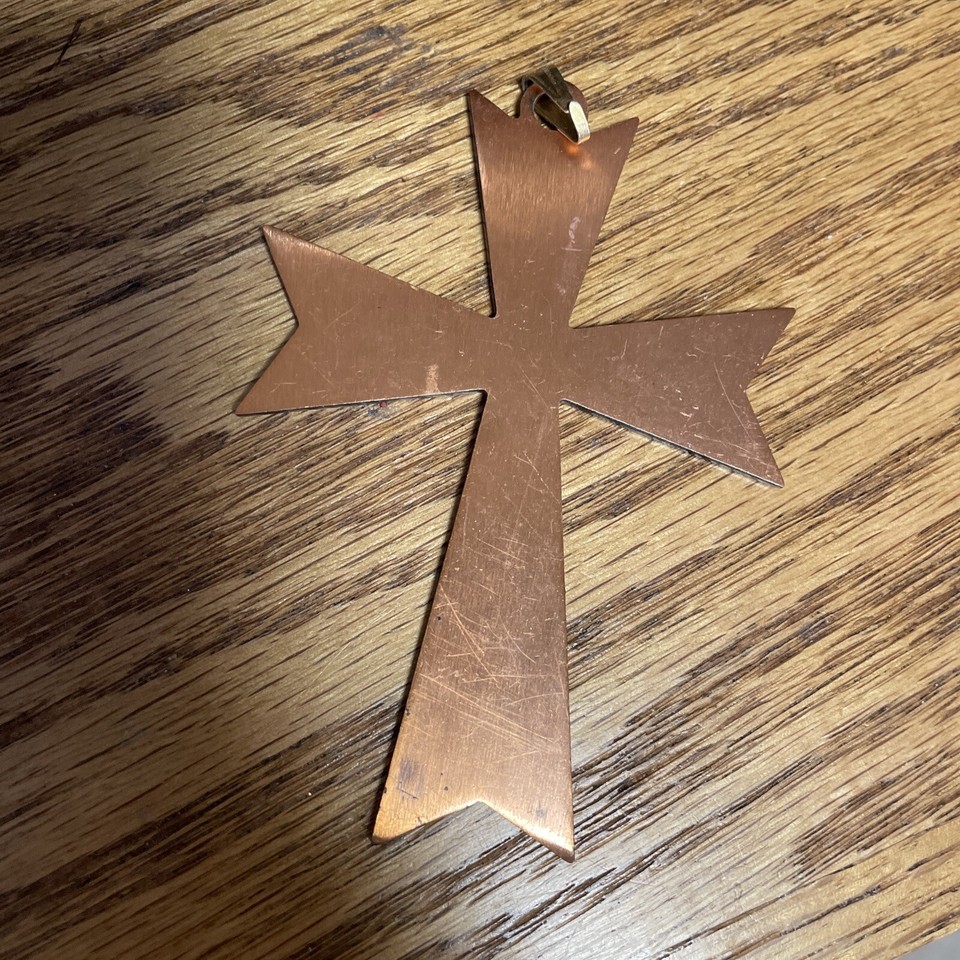 Large Vintage Native Copper Cross Pendant Black Enamel Large 3 1/4" by ...