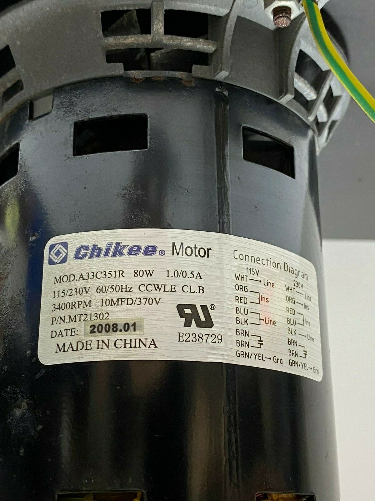 Chikee Fan Blower Motor A33C351R MT21302 3400RPM 115/230V 60/50 Hz used ...