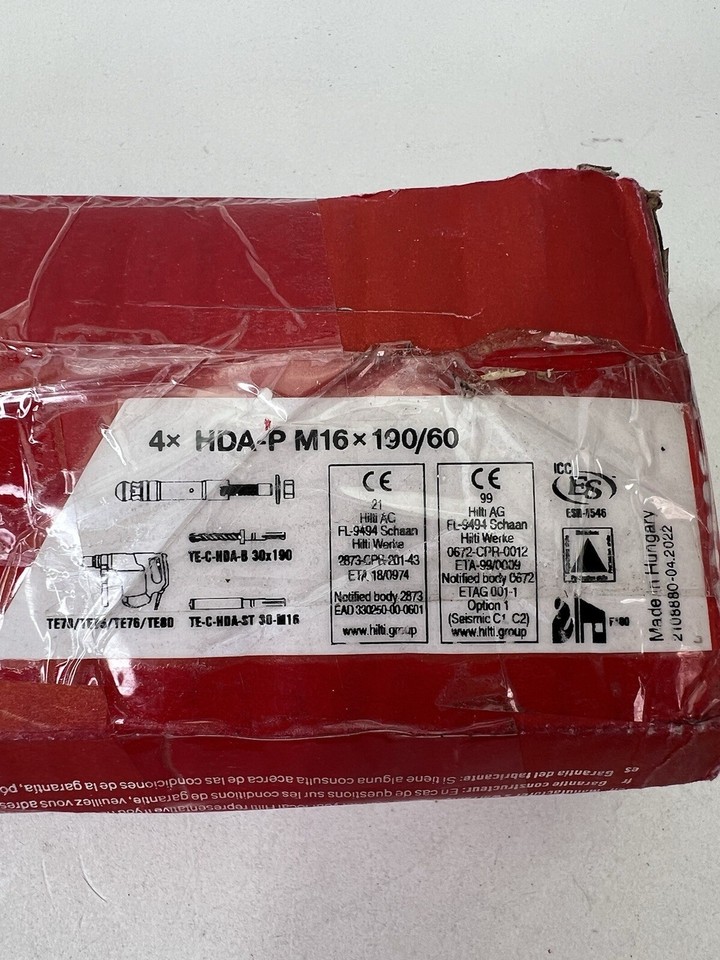 HILTI 331551 Undercut Anchor HDA-P M16 x 190/60 4-Pieces 7613023086819 ...