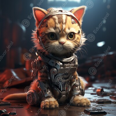 wallpaper digital art futuristic baby cat cyborg full hd | eBay