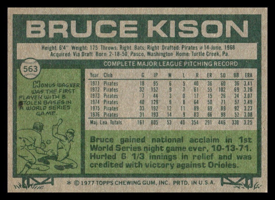 1977 Topps 563 Bruce Kison Pittsburgh Pirates Baseball Card | eBay