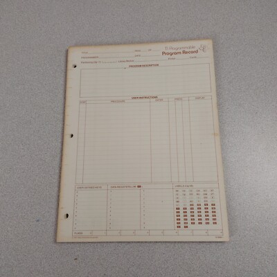 Vintage 1977 Texas Instruments TI Program Record Coding Form Pad 50 ...