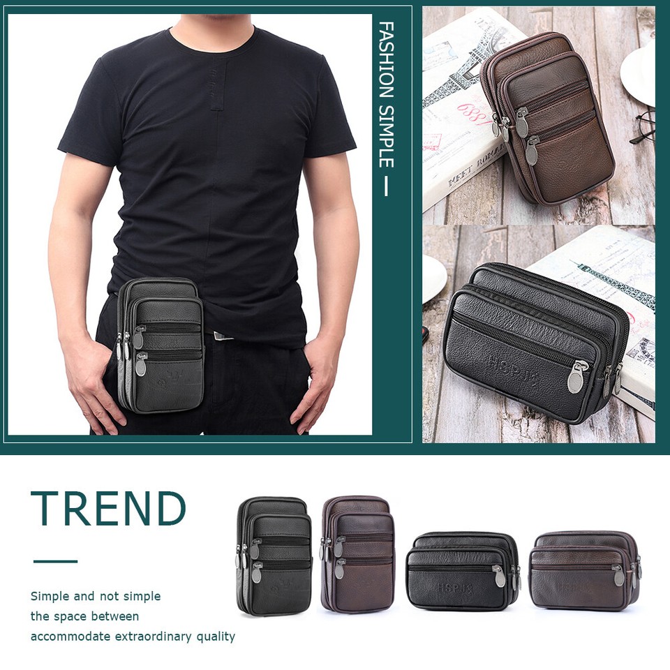 Vintage Men PU Leather Solid Color Card Holder Multi Layers Waist Pack ...