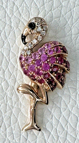 Safari by Effy 14k Yellow Gold Diamond Pink Gemstones Flamingo Bird ...