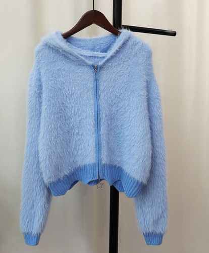 Faux Mink Fur Coat Sweater Sweet Girls Women Knit Top Hooded Jacket ...