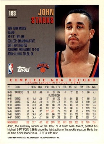 1997-98 Topps New York Knicks Basketball Card #183 John Starks | eBay