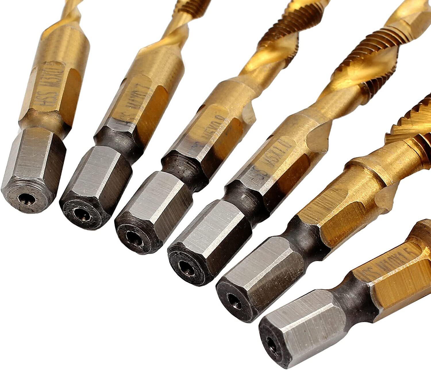 6x HSS Hex Shank Tap Drill Bits Metric Thread Screw Compound Tapping ...