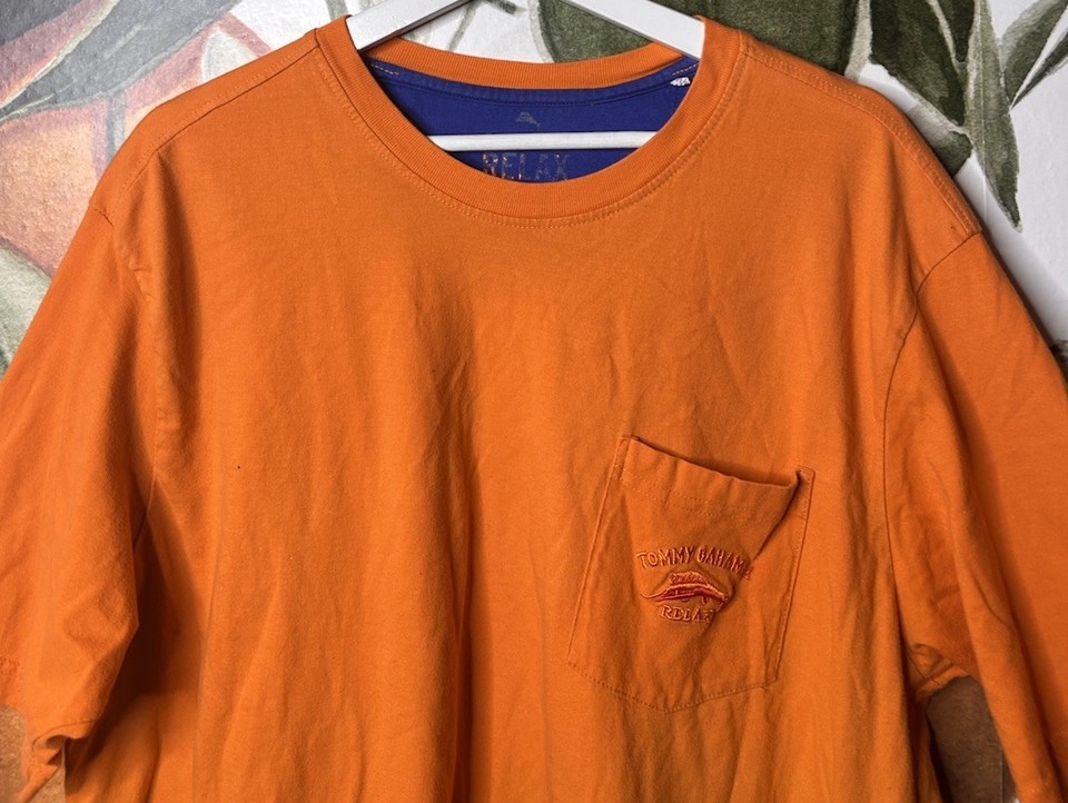 Tommy Bahama Mens XL Tee Shirt Short Sleeve Orange Cotton Front Pocket ...
