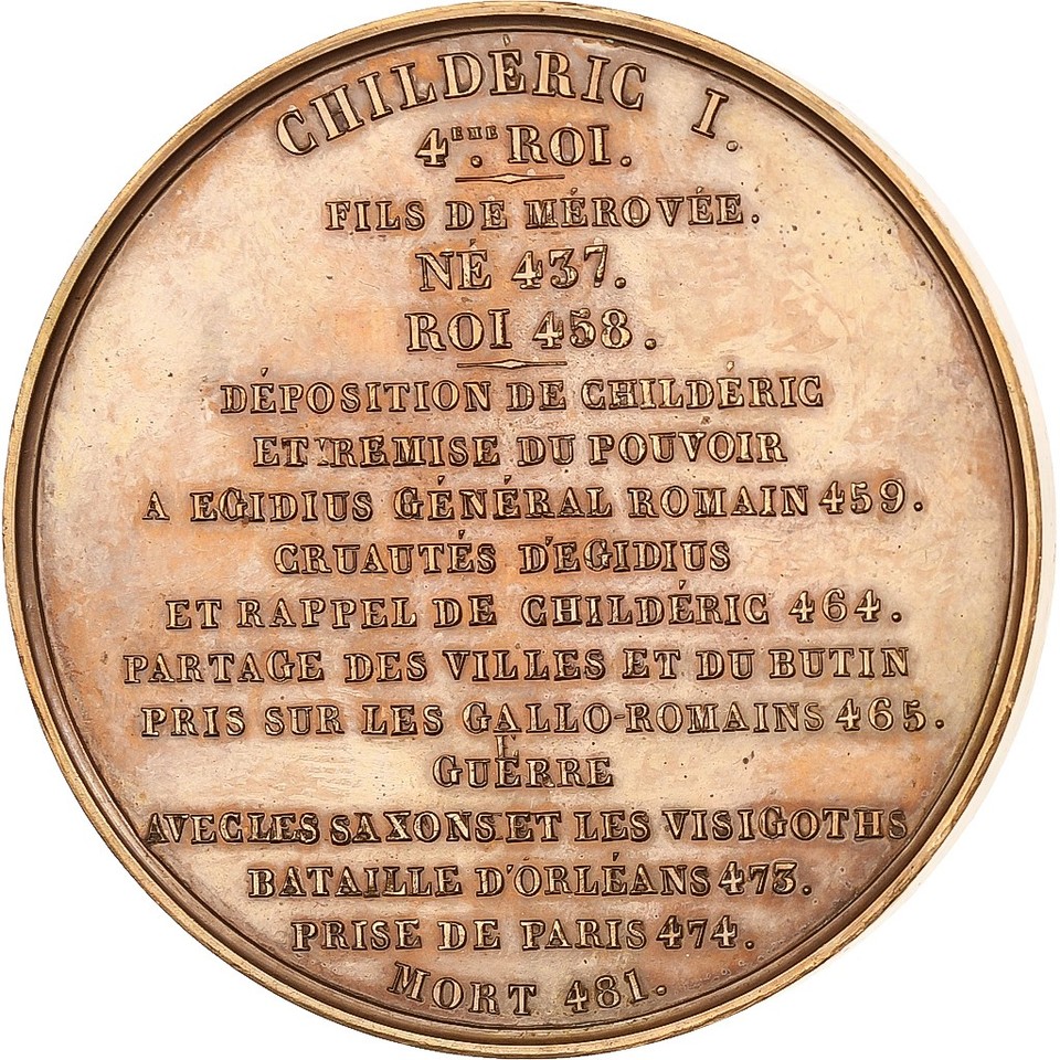 France, Médaille, Les rois de France, Childéric Ier, 1840, Bronze ...
