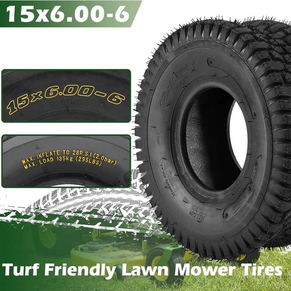 Lawn Mower Tires 15x6.00-6 4Ply Heavy Duty 15x6x6 Garden Tractor ...