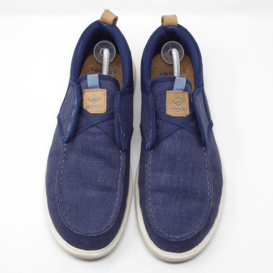 Sperry Mens Captain's Moc Boat Shoes Blue Canvas Slip On Loafers Size ...