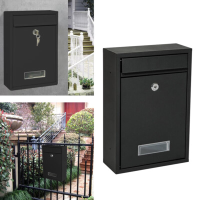 Black Large Letter Box Post Mail Box Wall Mounted Post Box Lockable ...