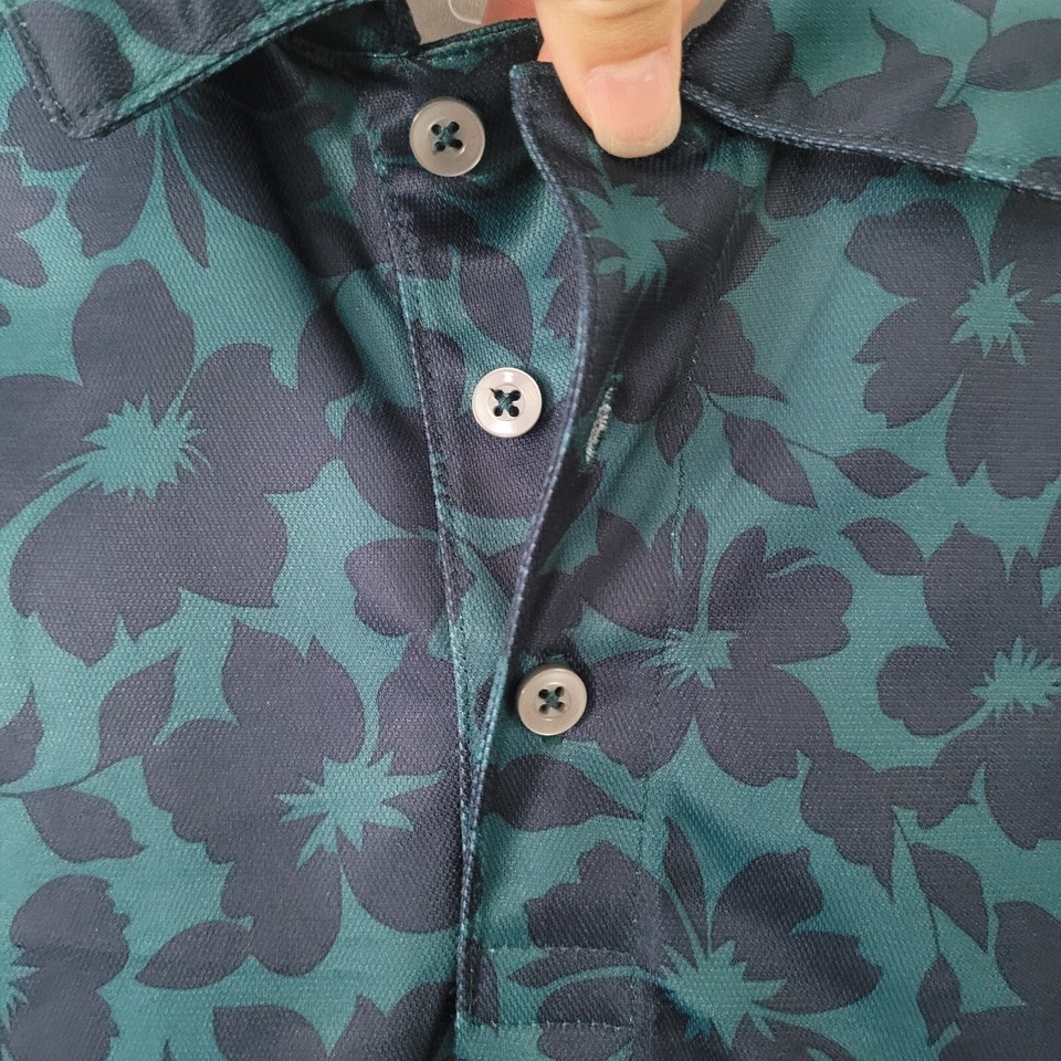 Etonic Polo Shirt Mens Large Golf Teal Blue Tropical Floral Active ...