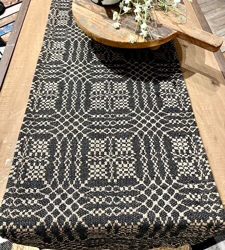 NEW PRIMITIVE BLACK TAN TABLE RUNNER XL NANTUCKET 72"L X 14"W Cotton ...