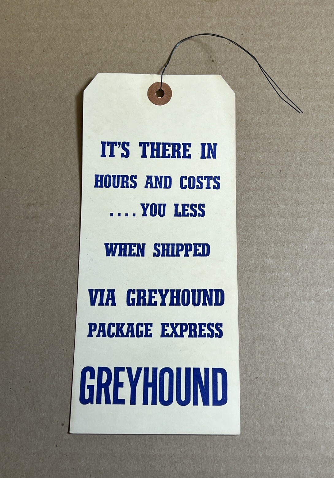 Vintage 1967 NOS Greyhound Bus Package Express Tag Unused 3 1/2" x 8" w ...
