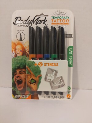 BodyMark by BIC, Temporary Tattoo Marker,+ 2 Stencils Skin Safe (R-L ...