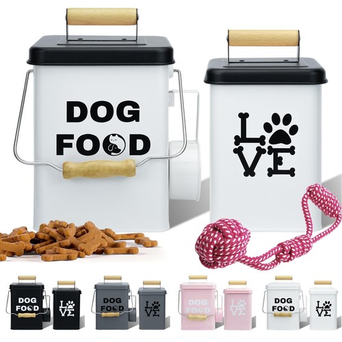 Metal Dog Treat Container Set of 2-9.5x5.9In&8.6x5In White Dog Treat ...