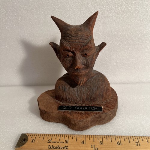 as is, Vintage Carved Wood Old Scratch Devil Bust Figure | eBay