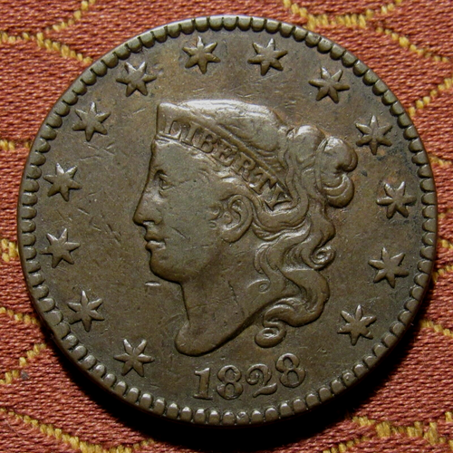 1828 CORONET LARGE CENT, VF ~ WELL STRUCK & CENTERED, ATTRACTIVE ...