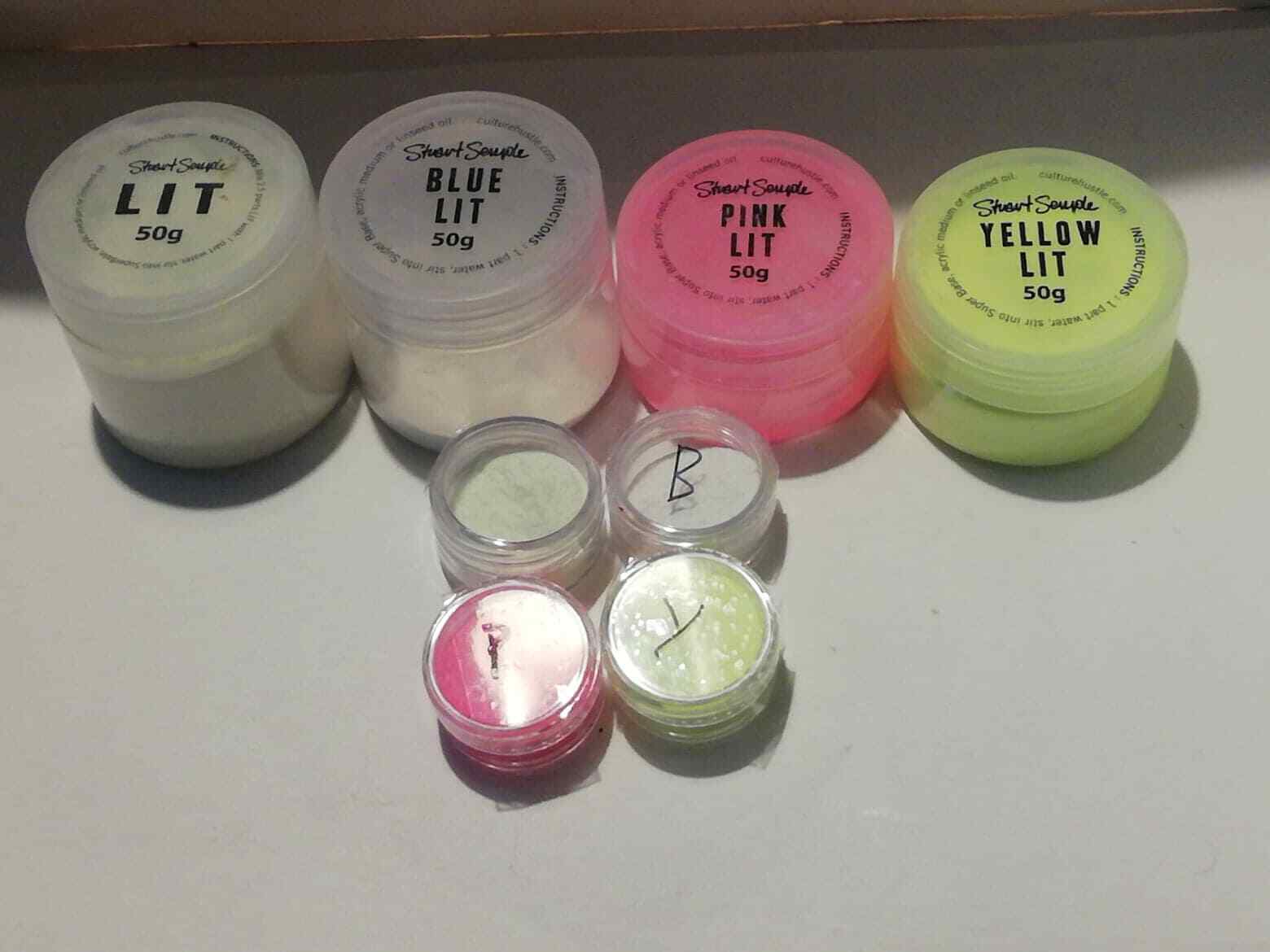 Stuart Semple LIT BUNDLE glow in the dark acrylic powdered paint 4x 5g ...