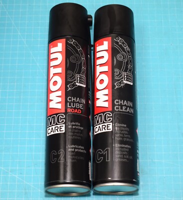 Motul graisse lubrifiant CHAIN LUBE ROAD C2 400ml + MOTUL chain clean ...