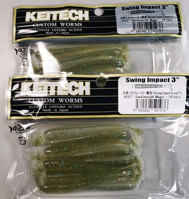2-Keitech Swing Impact Paddle Tail Swimbait 3" 10 Pack Smallmouth Magic ...