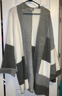 Evolution by Cyrus Gray and Beige Open Front chunky Cardigan Sweater M ...