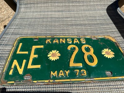 1973 KANSAS License Plate ** ‘73 KAN W/ Two 1942 SUNFLOWER DECALS * It ...