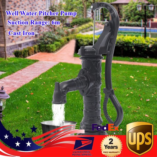 Cast Iron Water Well Hand Pump 26 feet Black Rustic Garden Farmhouse ...