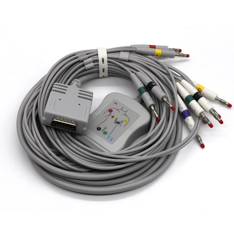 Compatible Burdick EK-10 E550 E560 15 Pins EKG cable with leads Banana ...
